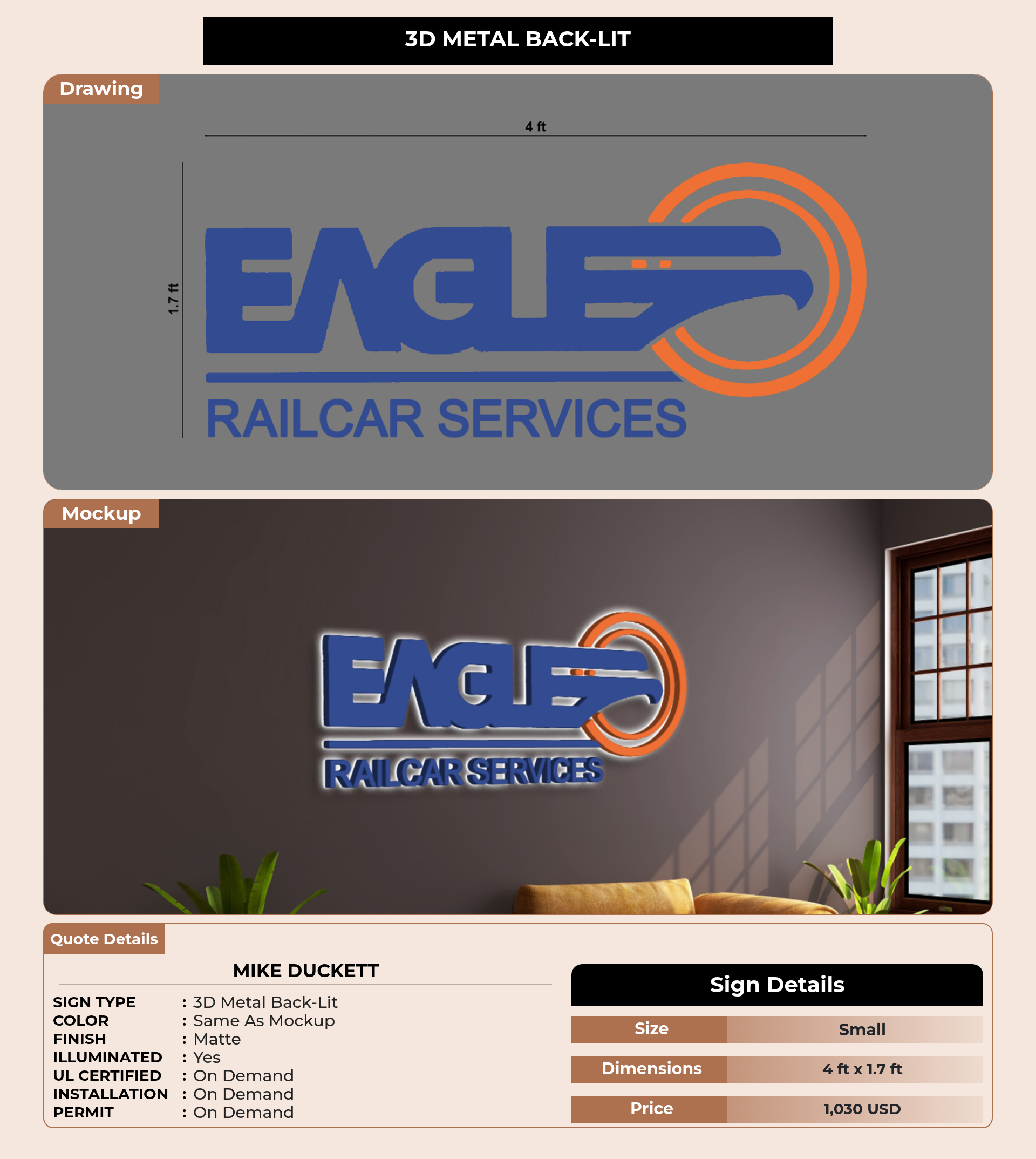 CUSTOM MOCKUP SIGN FOR Mike Duckett – SignMakerz