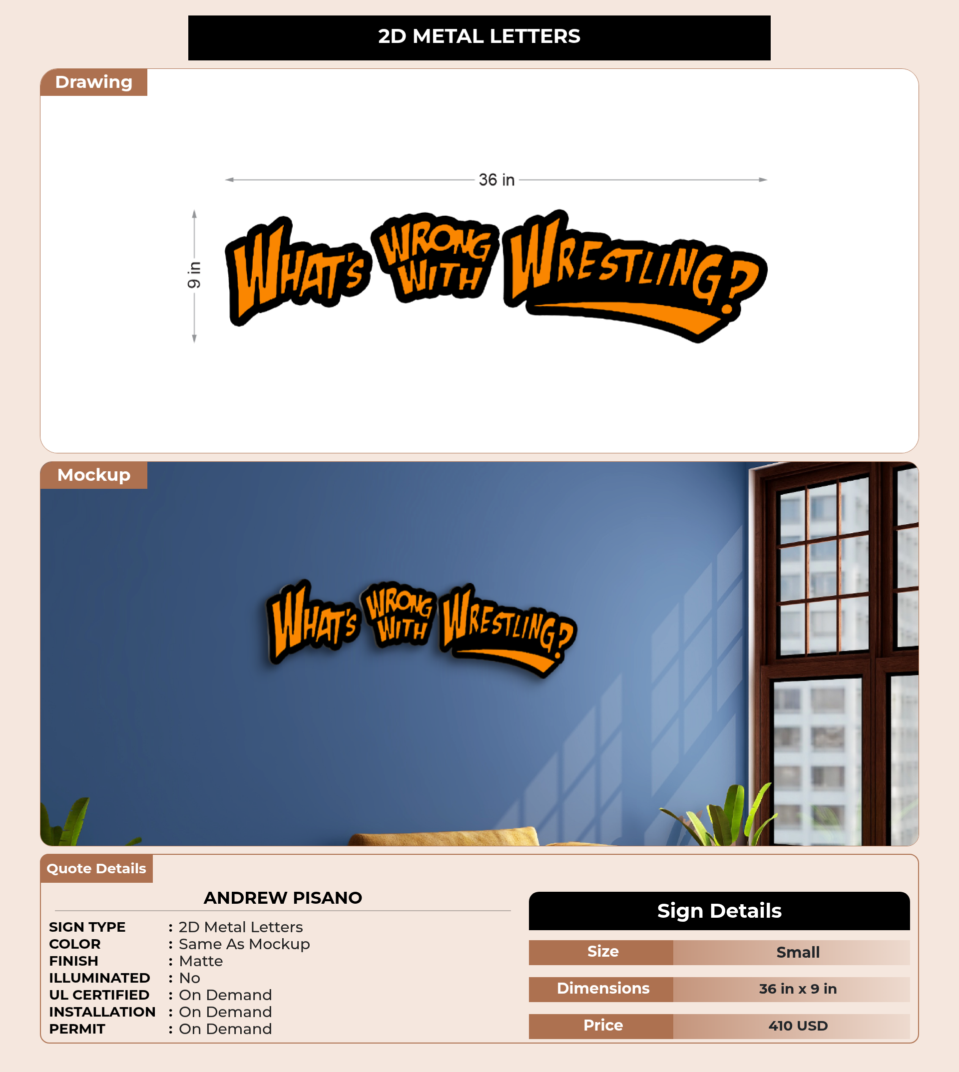 CUSTOM MOCKUP SIGN FOR ANDREW PISANO – SignMakerz