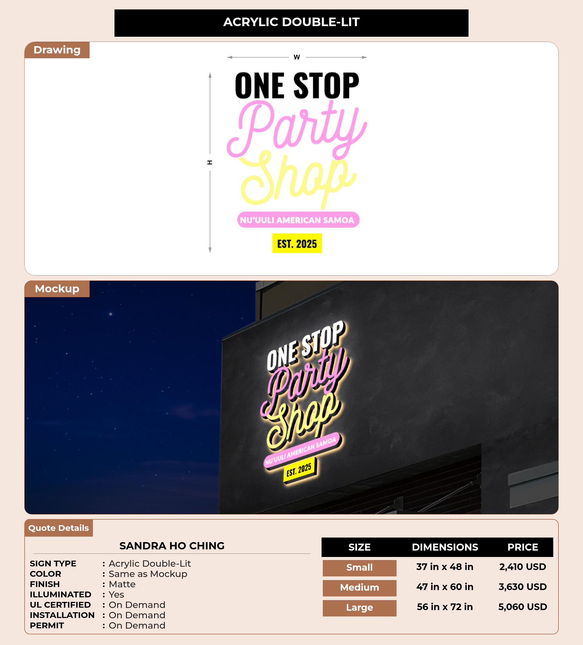 CUSTOM MOCKUP SIGN FOR sandra ho ching – SignMakerz