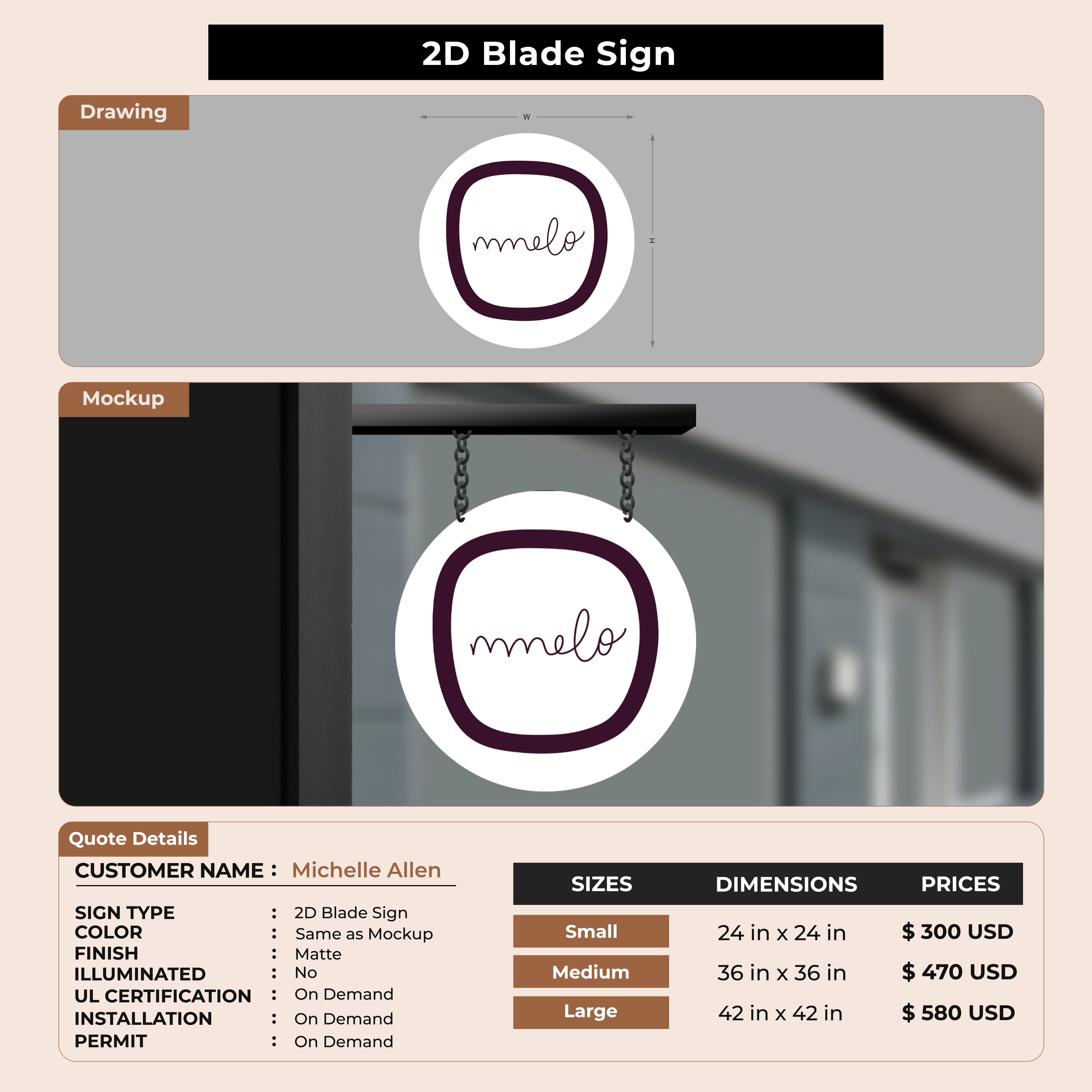 2D Blade Sign For Michelle Allen – SignMakerz