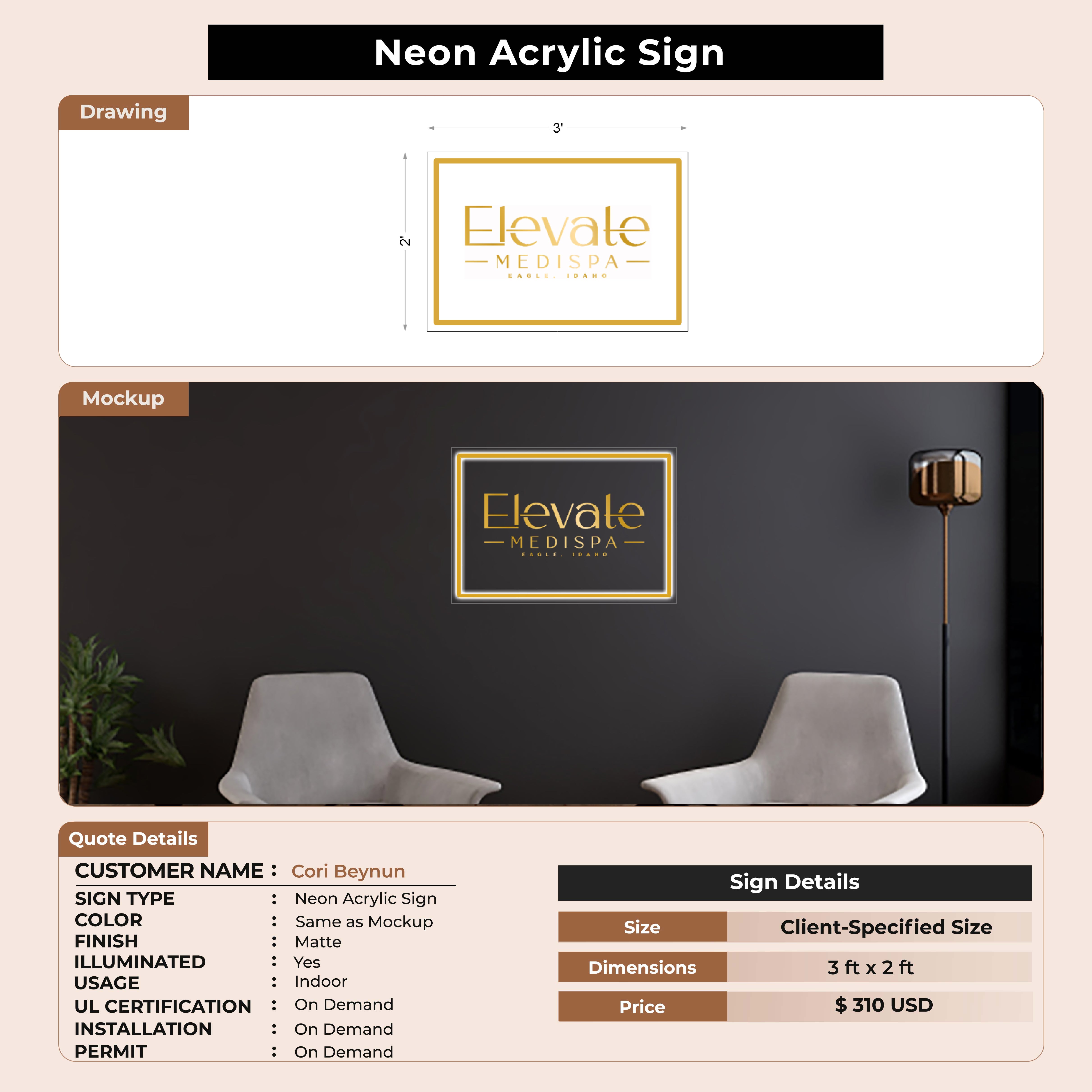 Neon Acrylic Sign For Cori Beynun – SignMakerz